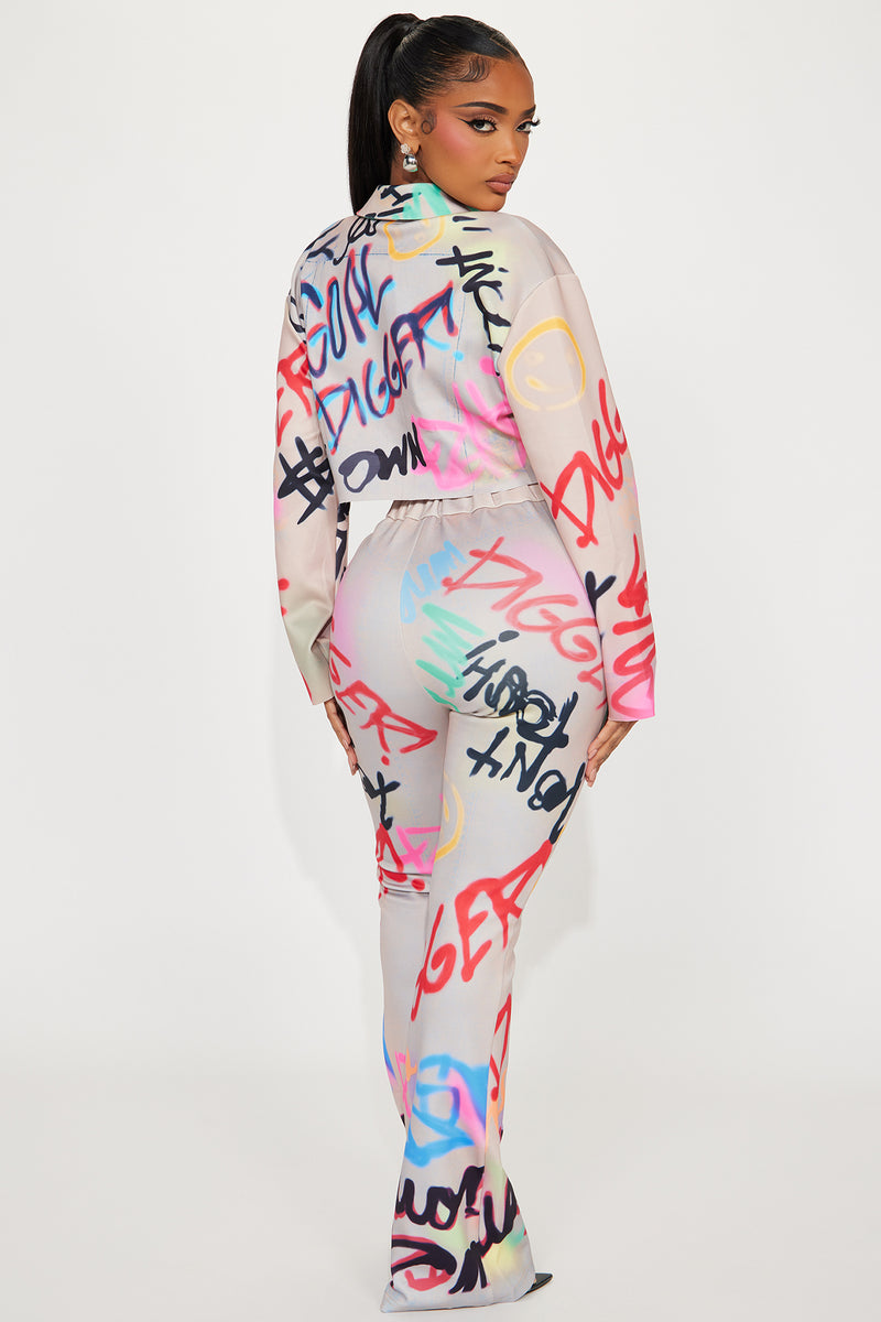 Graffiti Life Button Up Pant Set - Taupe/combo | Fashion Nova, Matching ...
