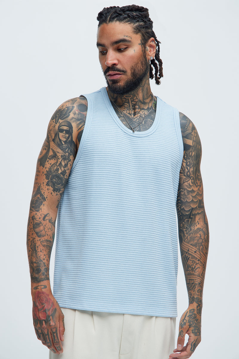 Athens Rib Textured Relaxed Tank - Light Blue | Fashion Nova, Mens Tees ...