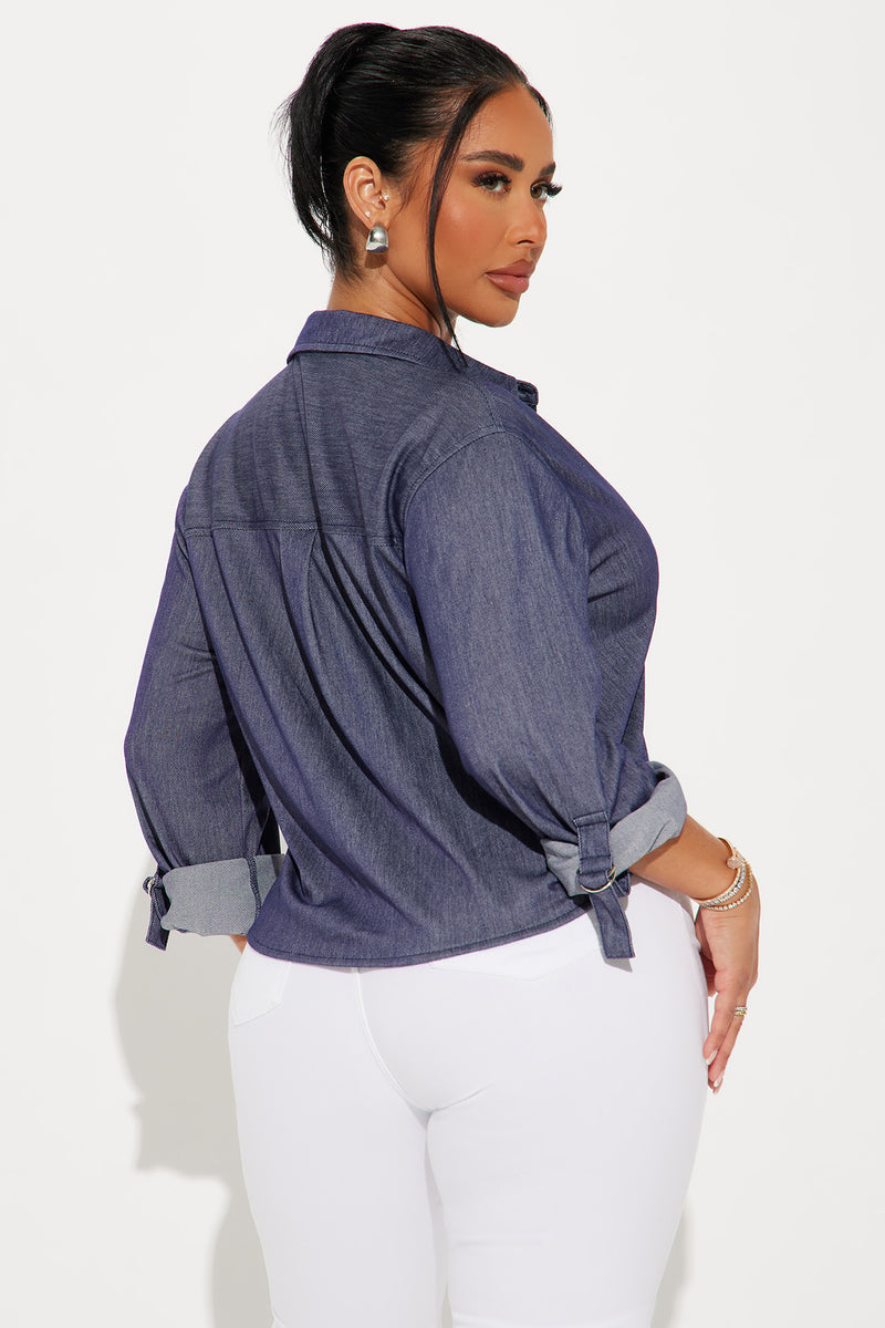 Carolina Cropped Button Down Shirt - Navy | Fashion Nova, Knit Tops ...