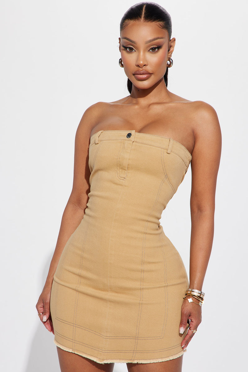 Sana Denim Mini Dress - Taupe | Fashion Nova, Dresses | Fashion Nova