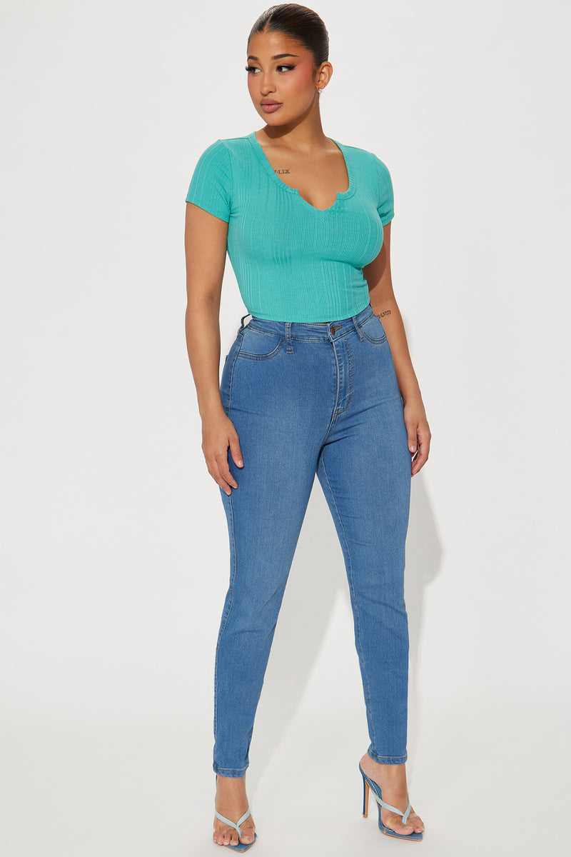Bailey Ribbed Notched Top - Turquoise | Fashion Nova, Basic Tops ...