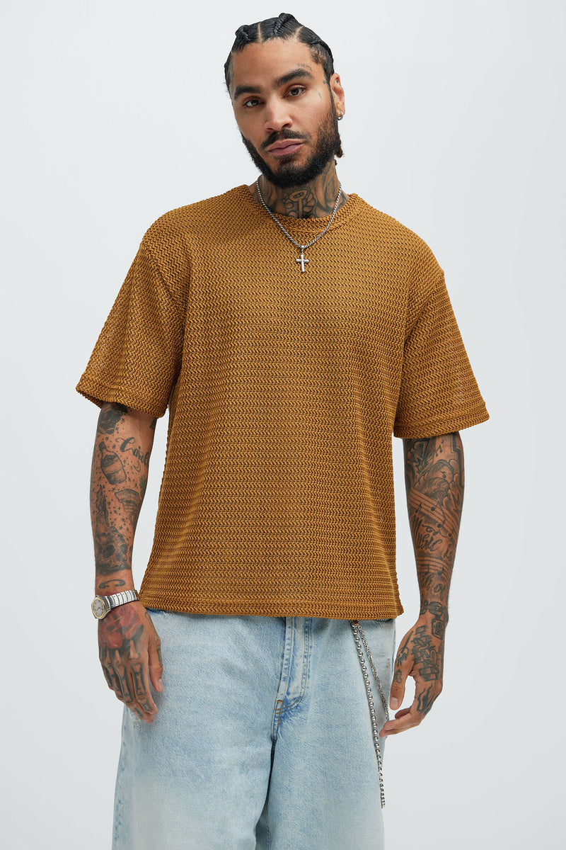 Open Knit Sweater Tee - Camel | Fashion Nova, Mens Tees & Tanks ...