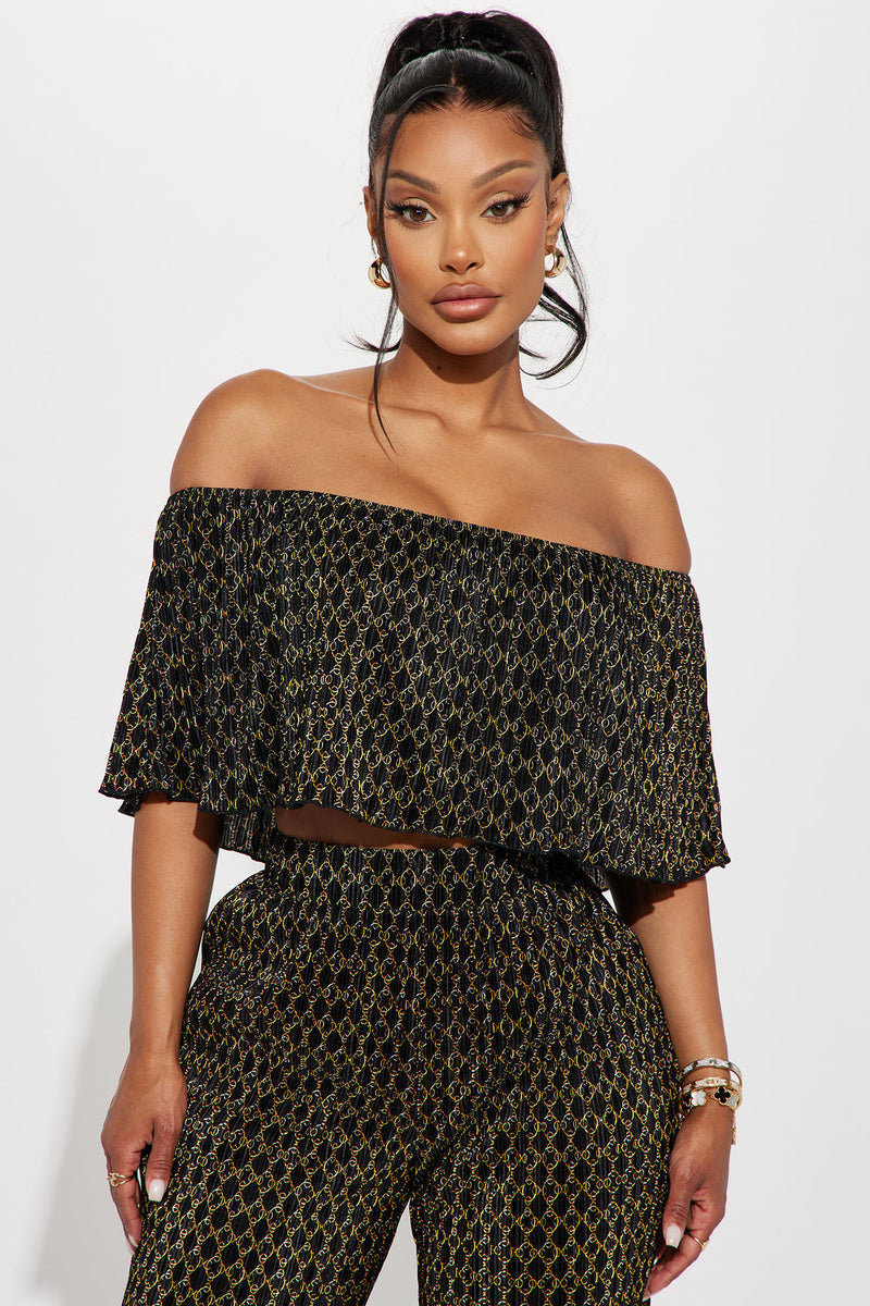 Estelle Plisse Pant Set - Black/Gold | Fashion Nova, Matching Sets ...
