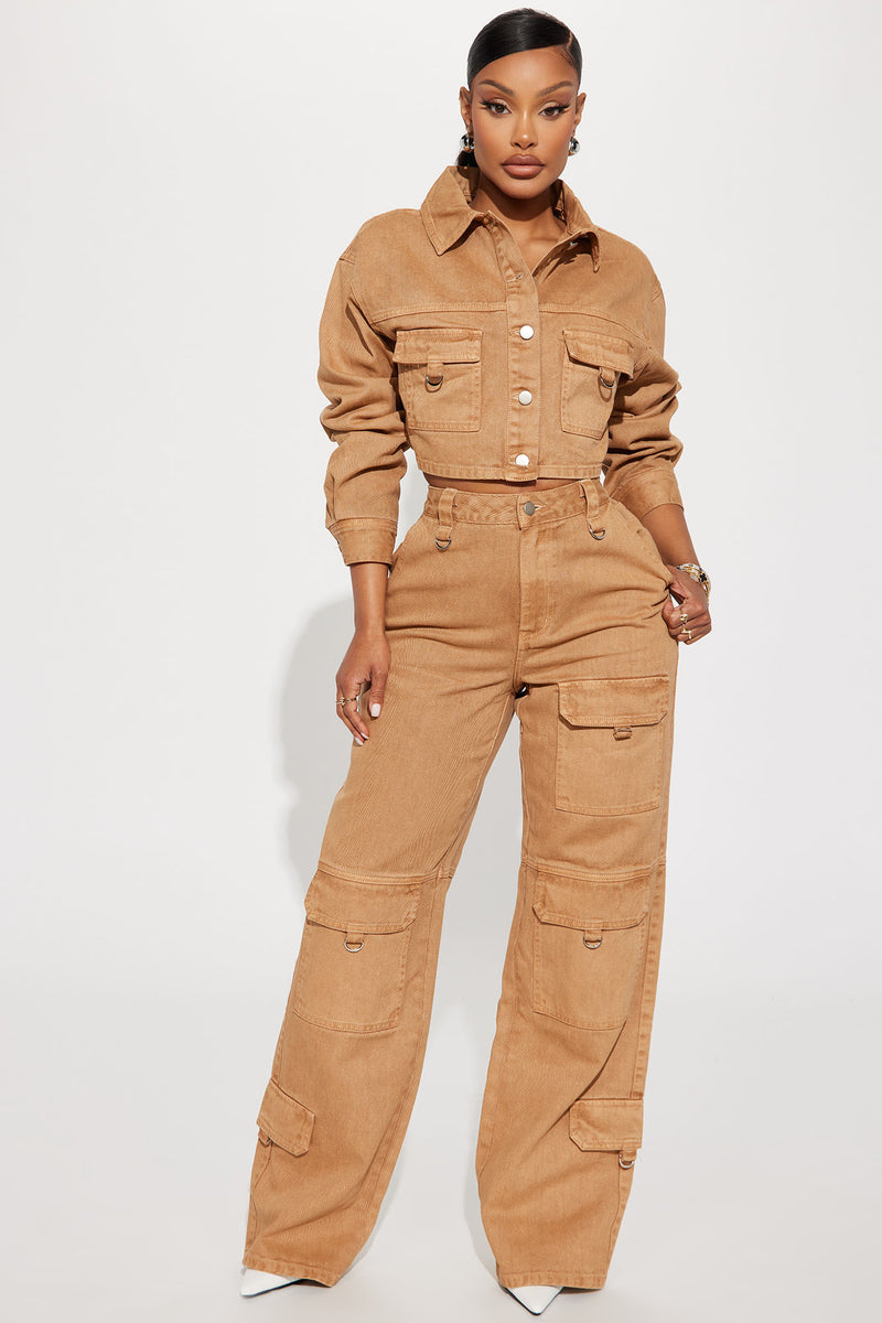 Get Lucky Cargo Denim Jacket - Tan | Fashion Nova, Jackets & Coats ...