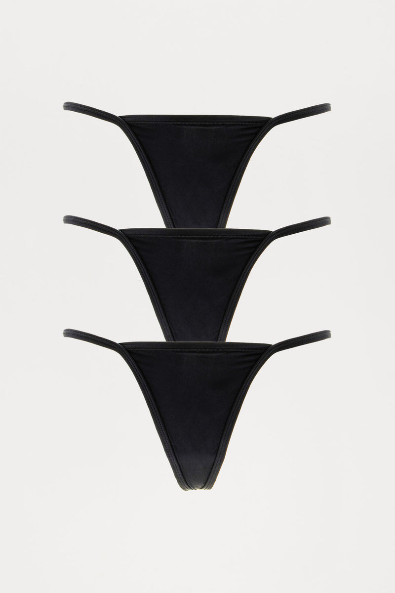 Light As A Feather Microfiber G String Thong Panty 3 Pack - Black/Black ...