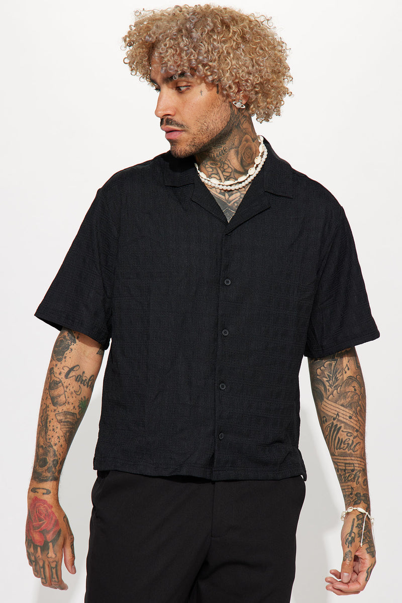 Checkmate Textured Short Sleeve Button Up - Black | Fashion Nova, Mens ...
