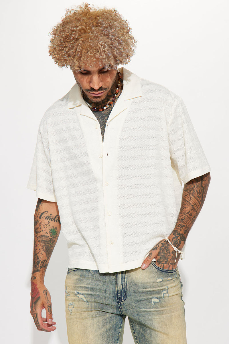 Summer Nights Textured Short Sleeve Button Up - Cream | Fashion Nova ...