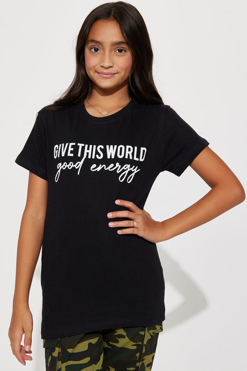 Mini Give This World Good Energy Short Sleeve Top - Black | Fashion ...
