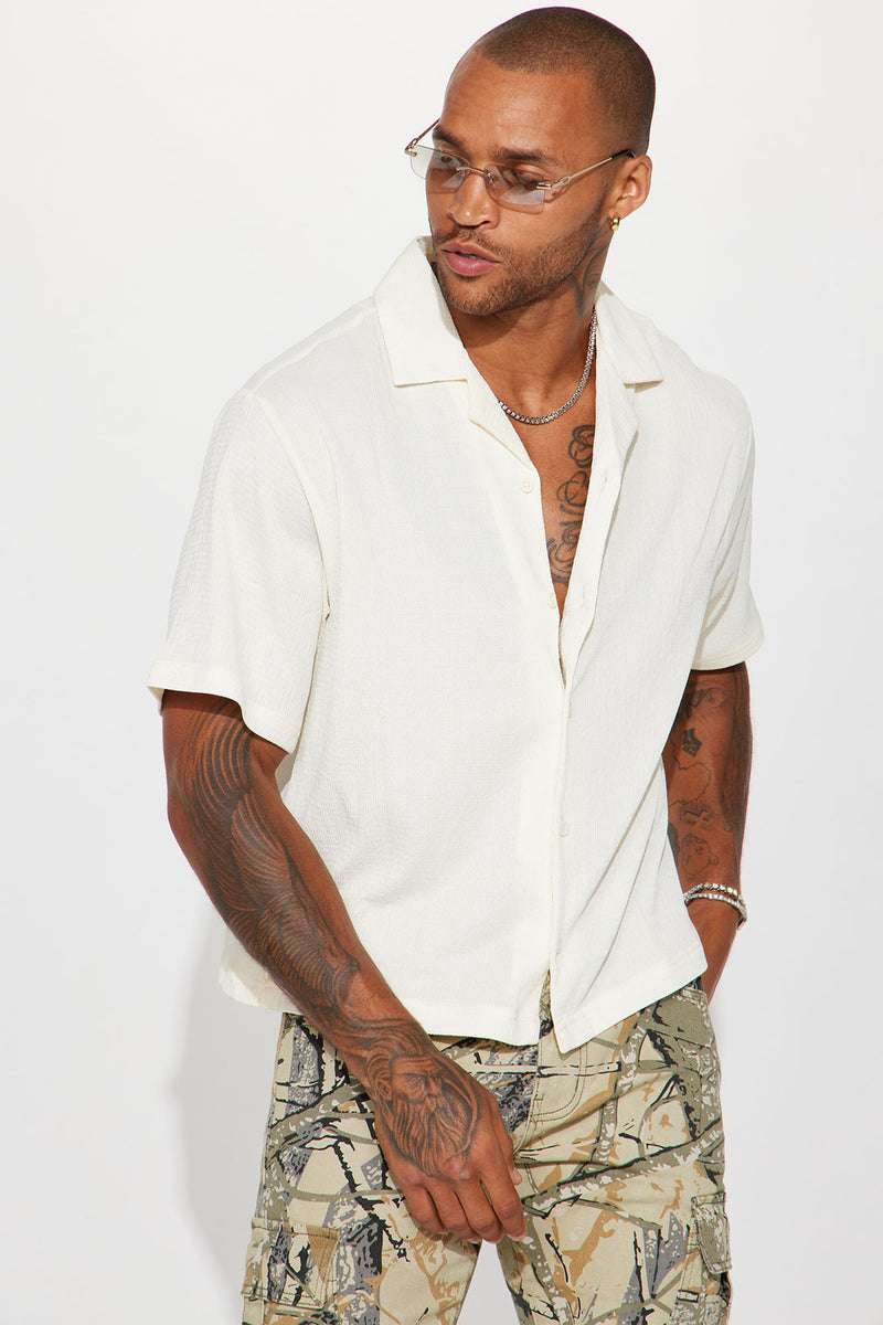 Wavelengths Textured Short Sleeve Button Up - Cream | Fashion Nova ...