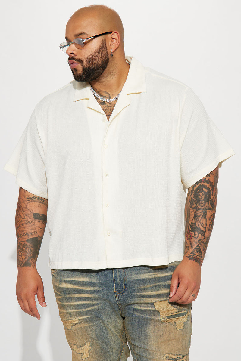 Wavelengths Textured Short Sleeve Button Up - Cream | Fashion Nova ...