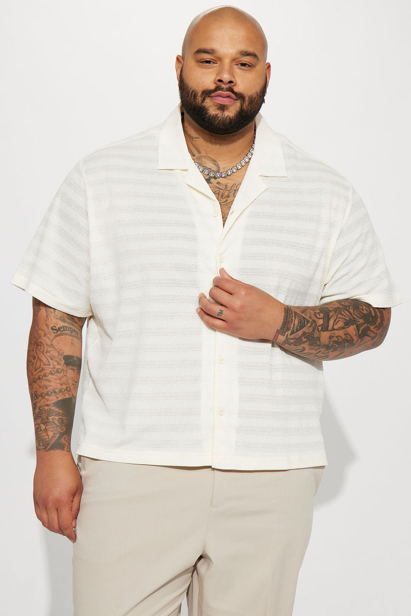 Summer Nights Textured Short Sleeve Button Up - Cream | Fashion Nova ...