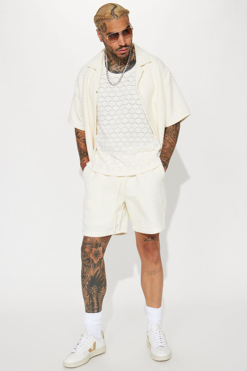 Travel On My Mind Short Sleeve Button Up - Cream | Fashion Nova, Mens ...