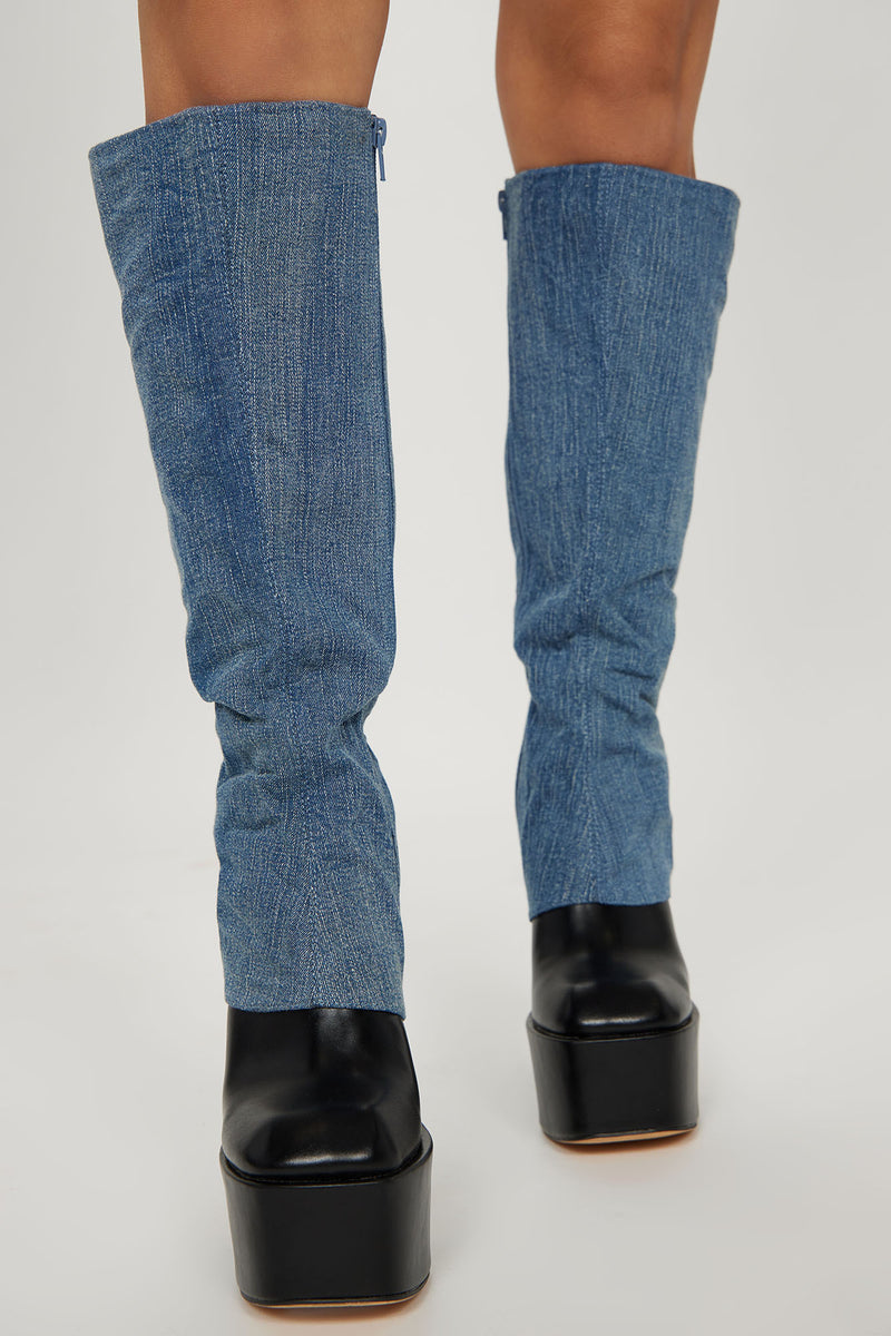Skyler Platform Overlay Boots - Denim | Fashion Nova, Shoes | Fashion Nova