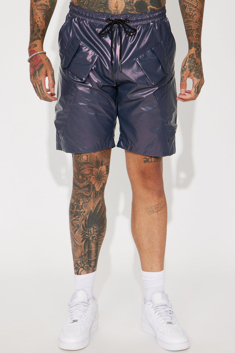 On The Road Nylon Cargo Shorts - Iridescent | Fashion Nova, Mens Shorts ...