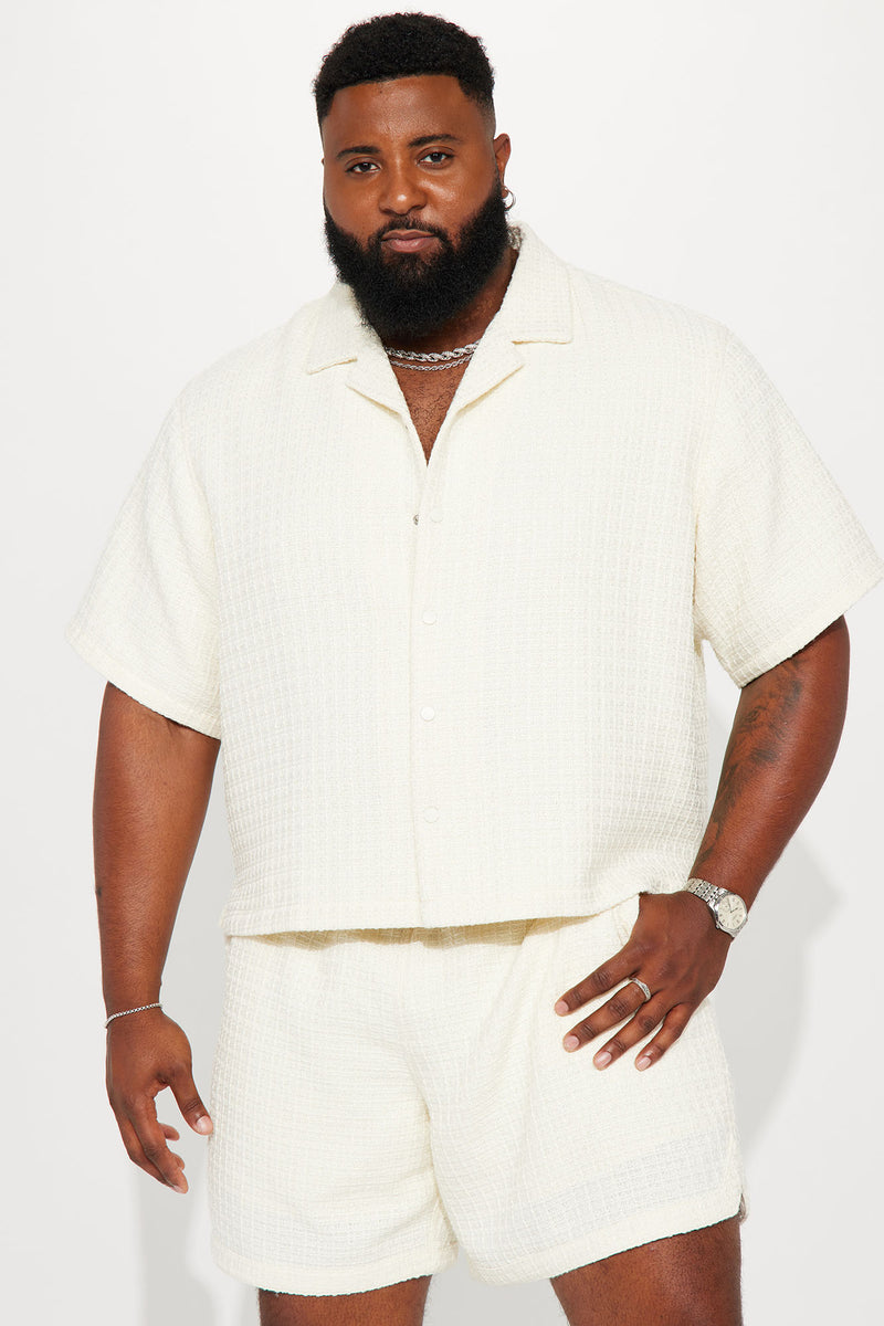 Travel On My Mind Short Sleeve Button Up - Cream | Fashion Nova, Mens ...