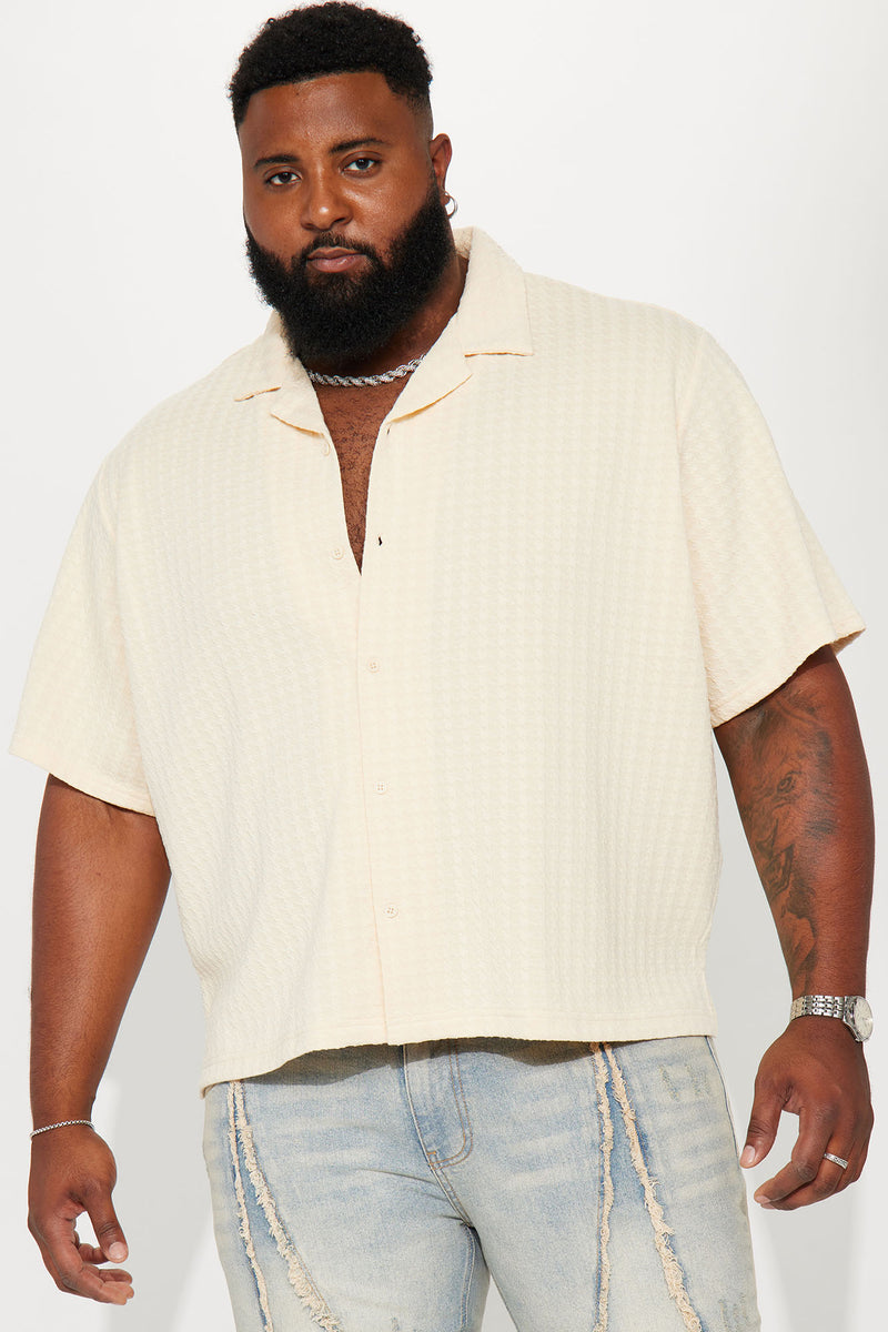 Follow Me Textured Short Sleeve Button Up - Cream | Fashion Nova, Mens ...