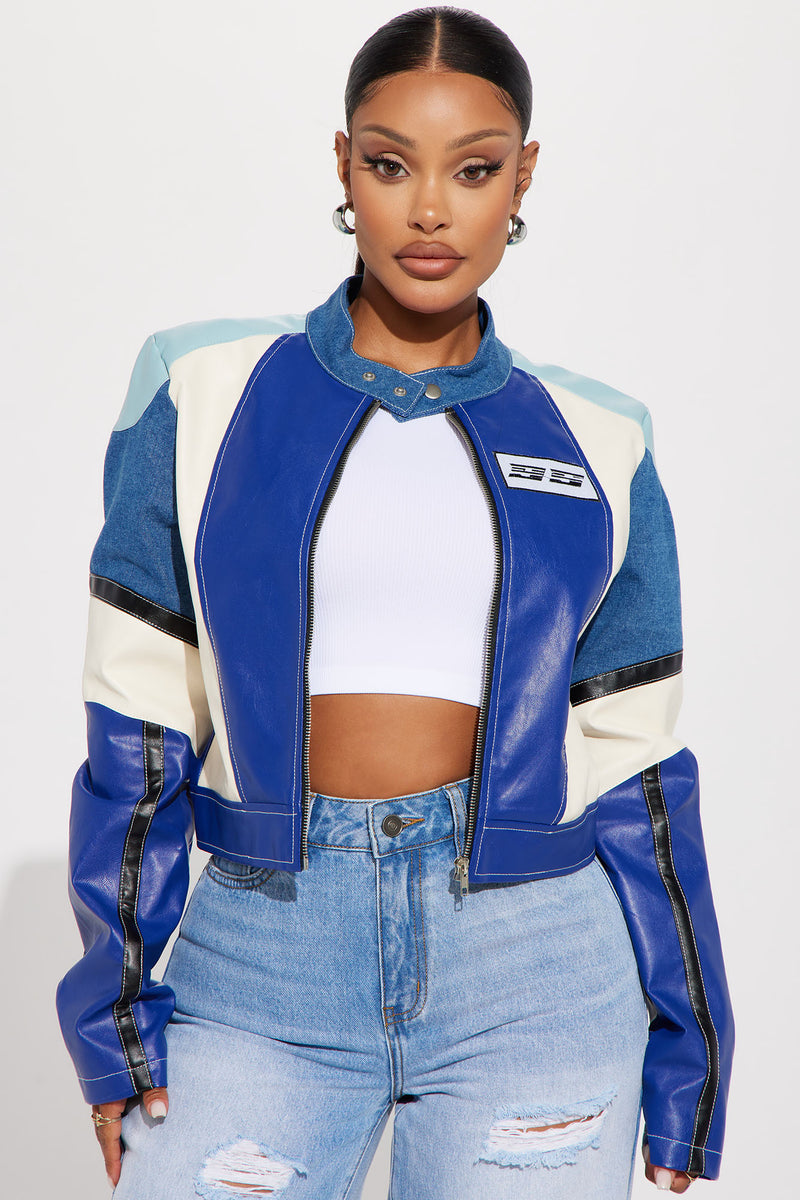 Switched It Up Faux Leather Jacket - Blue/combo | Fashion Nova, Jackets ...