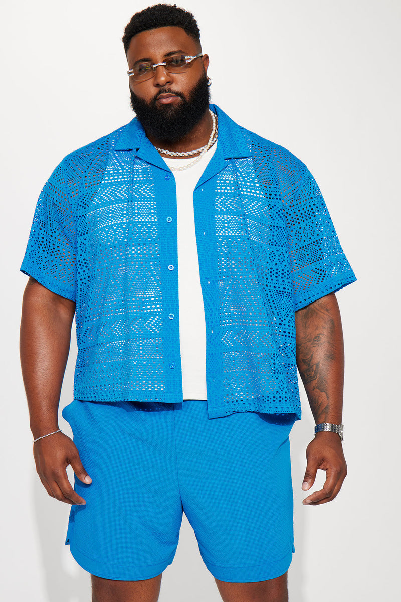 Desert Oasis Textured Button Up Shirt - Blue | Fashion Nova, Mens ...