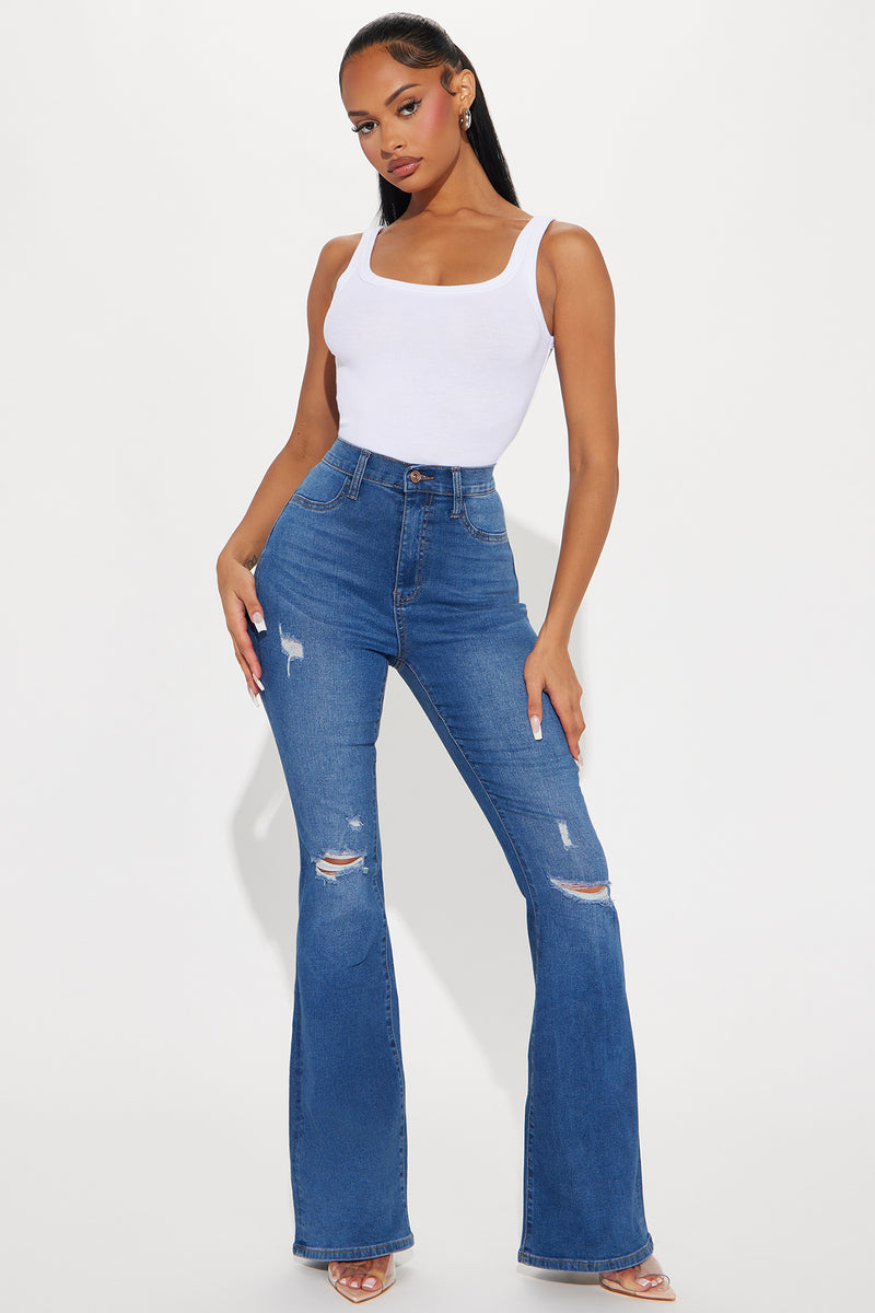 The Right Stuff Stretch Ripped Flare Jeans - Dark Wash | Fashion Nova ...