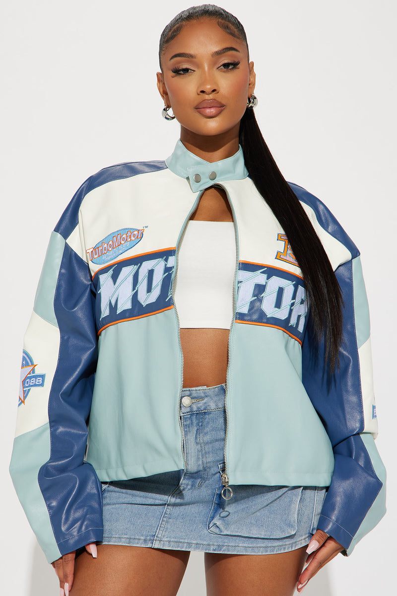 Turbo Mode Faux Leather Jacket - Blue/combo | Fashion Nova, Jackets ...