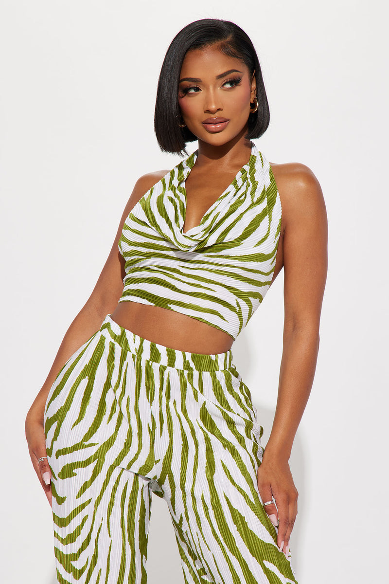 Always Around Plisse Pant Set - Olive | Fashion Nova, Matching Sets ...