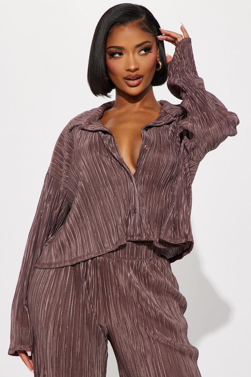 Kenzy Plisse Pant Set - Mocha | Fashion Nova, Matching Sets | Fashion Nova