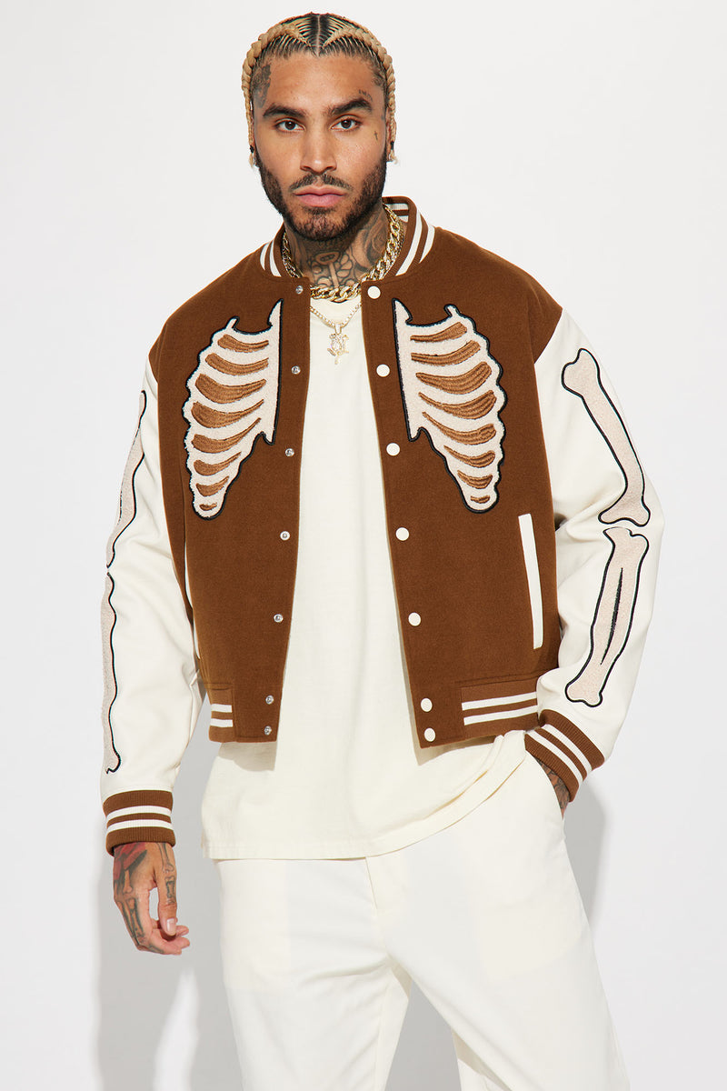 Skeleton Varsity Jacket - Brown/combo | Fashion Nova, Mens Jackets ...