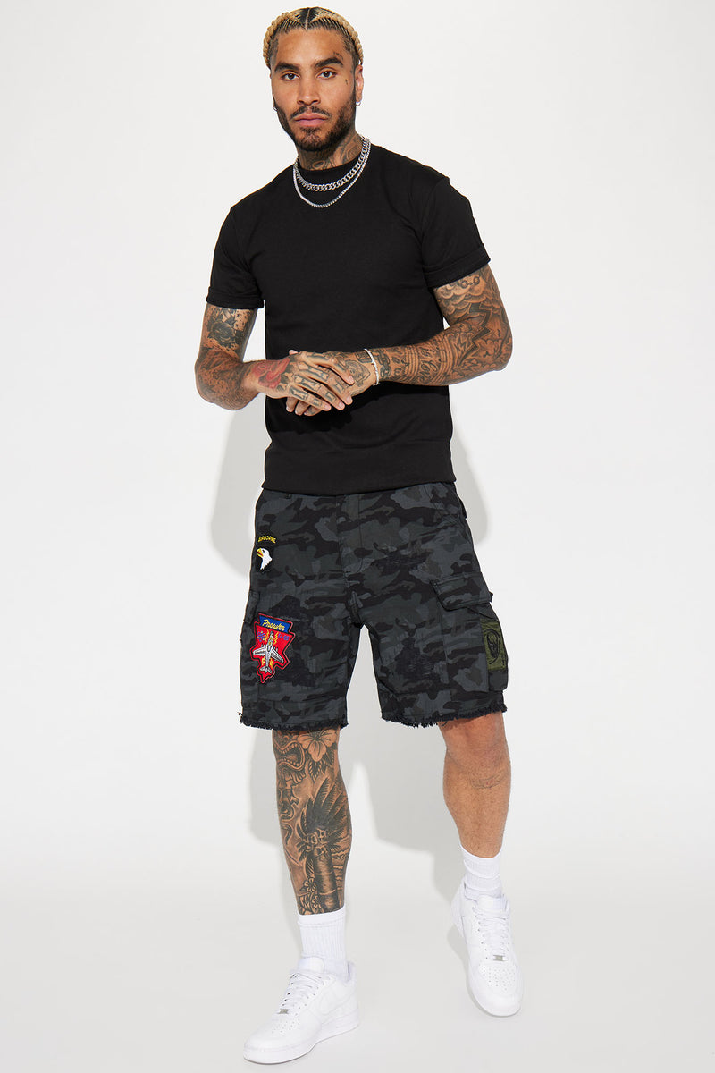 Patch Me Paint Splatter Camo Shorts - Black/combo | Fashion Nova, Mens ...