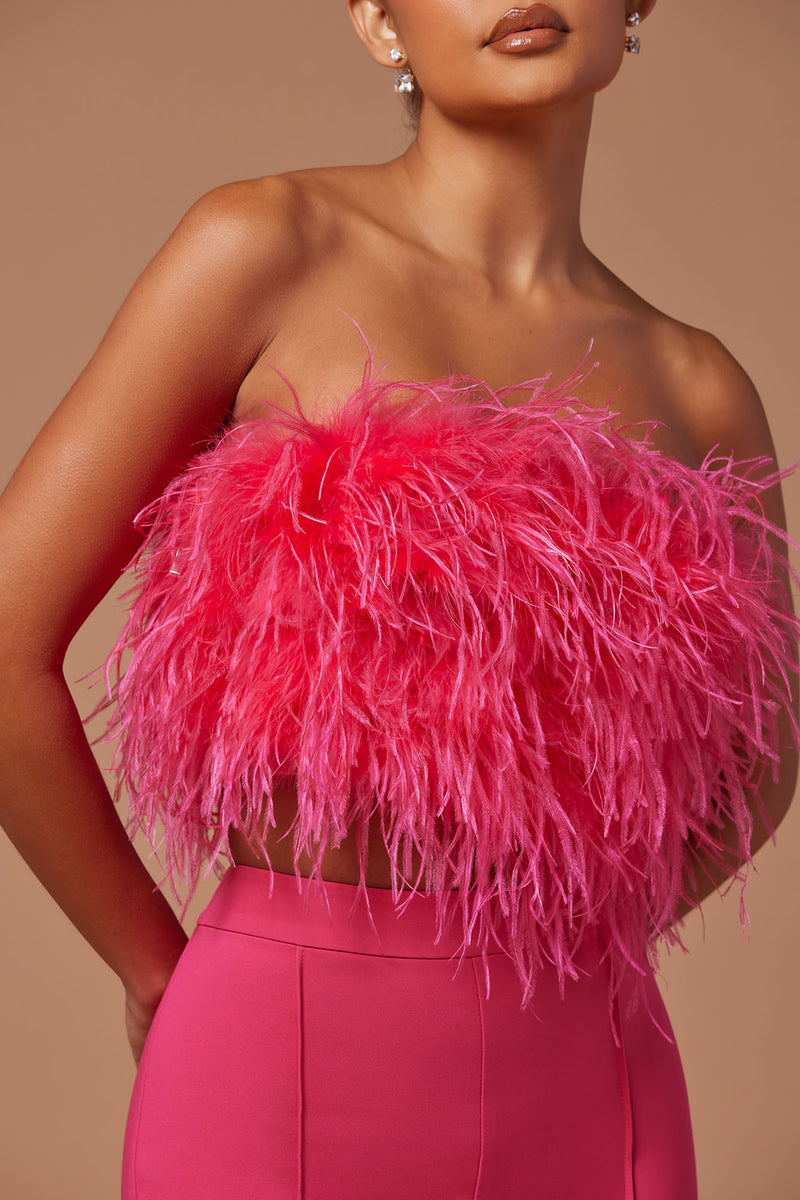 Anya Feathered Top Hot Pink Fashion Nova Luxe Fashion Nova