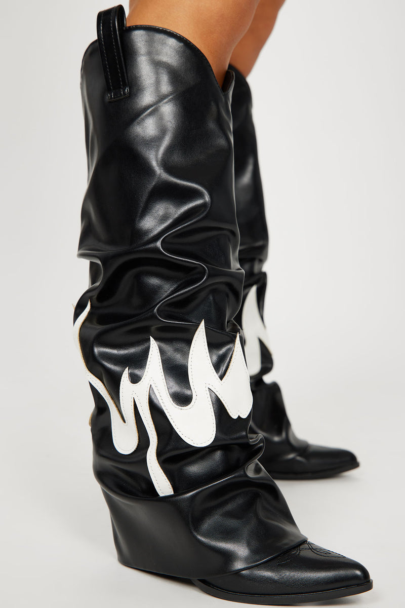 Fire Flames Knee High Boots - Black | Fashion Nova, Shoes | Fashion Nova