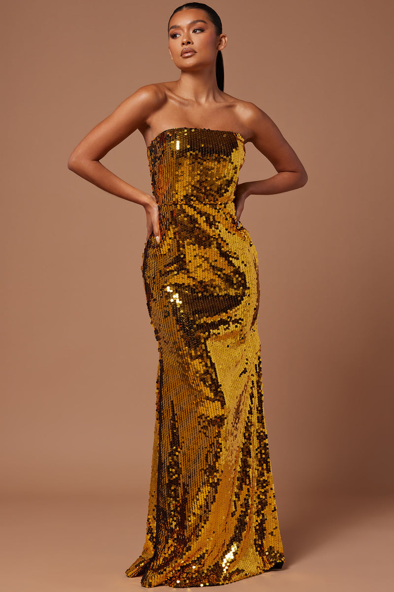 Claudette Sequin Maxi Dress - Gold | Fashion Nova, Luxe | Fashion Nova