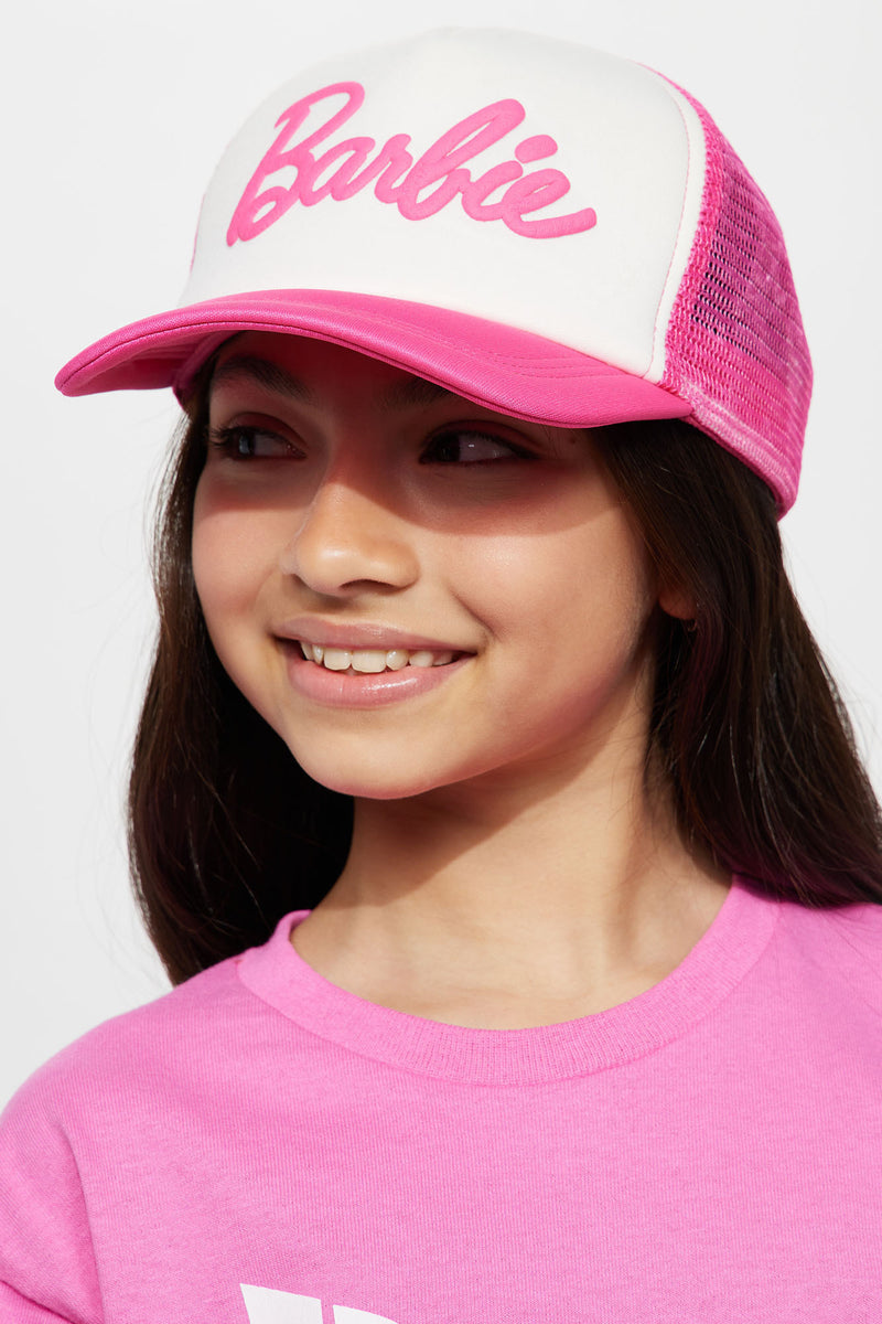 Mini Puff Paint Barbie Trucker Hat - Pink/combo | Fashion Nova, Kids ...