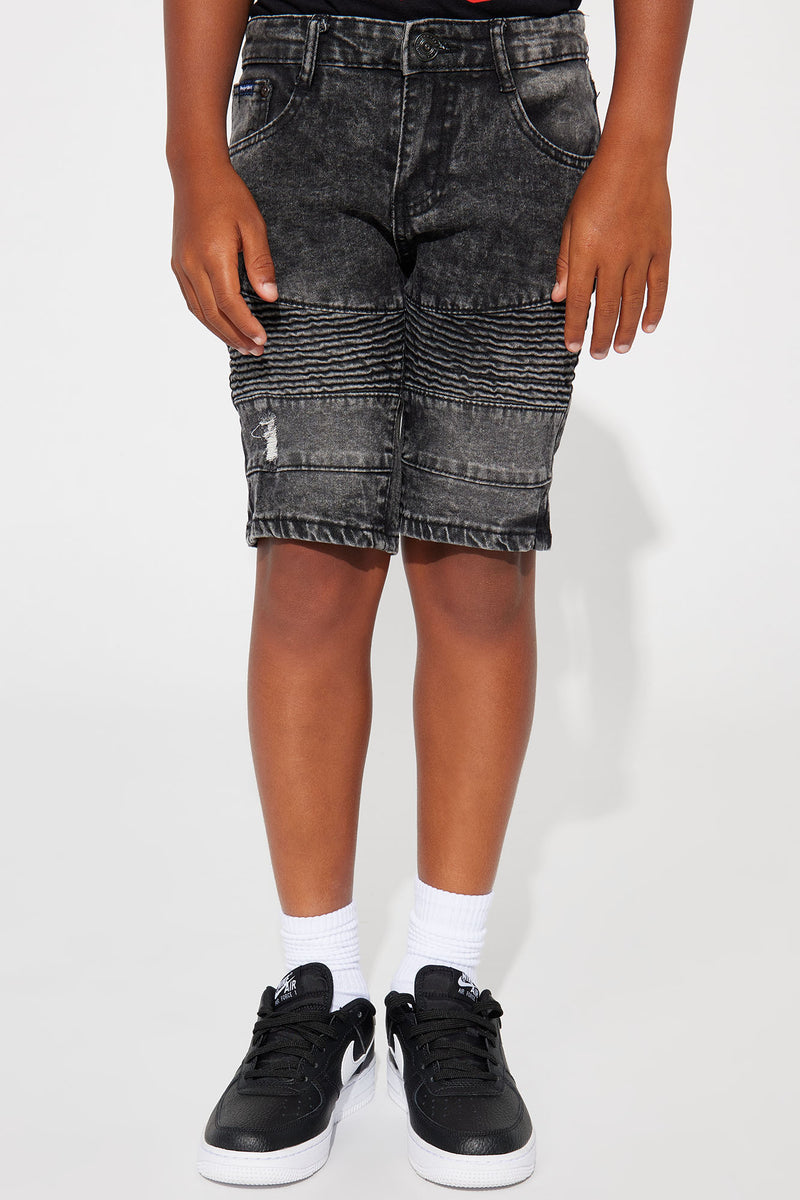 Mini Stretch Denim Bleached Moto Shorts - Black Wash | Fashion Nova ...