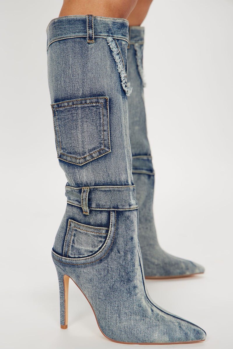 Brynlee Denim Knee High Boots - Denim | Fashion Nova, Shoes | Fashion Nova
