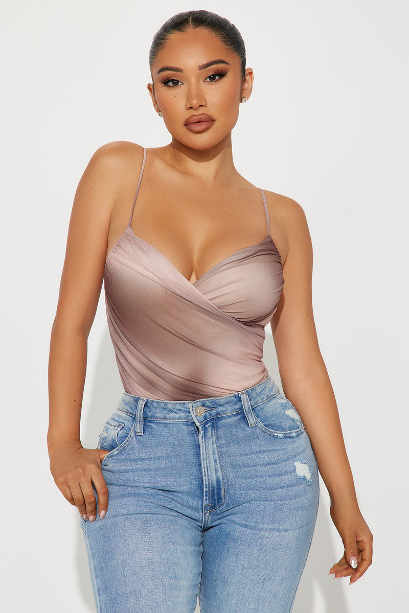 Rianna Ruched Bodysuit Taupe Combo Fashion Nova Bodysuits