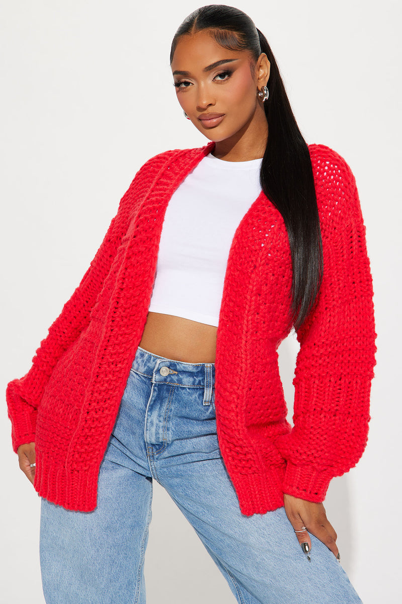 Izzy Chunky Knit Cardigan - Red | Fashion Nova, Sweaters | Fashion Nova
