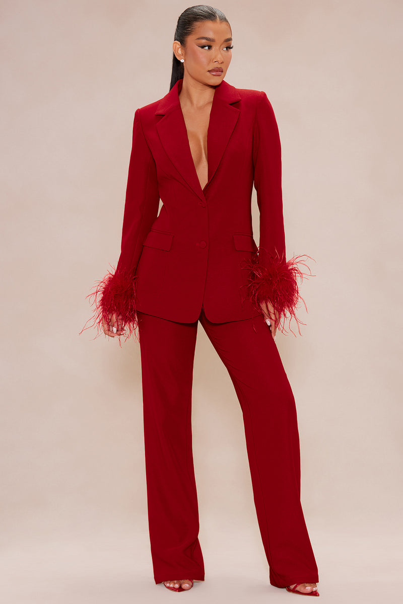 Clarissa Feather Blazer Suit Set - Red | Fashion Nova, Luxe | Fashion Nova
