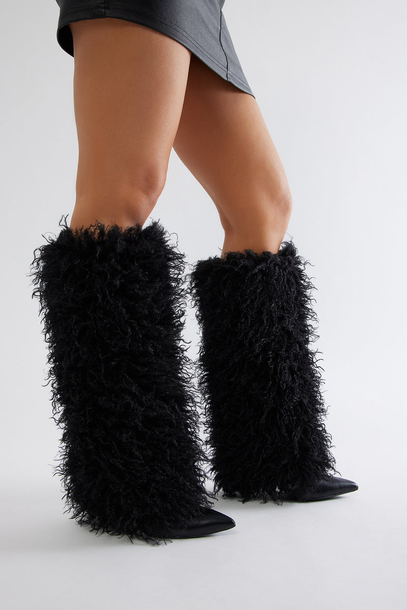 Chantel Faux Fur Knee High Boots - Black | Fashion Nova, Shoes ...