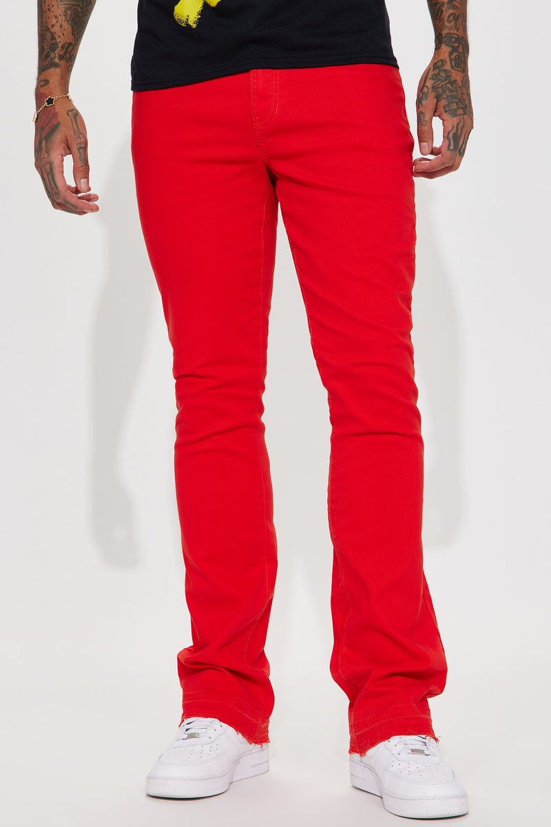 Cornell Stacked Skinny Flare Twill Pants - Red | Fashion Nova, Mens ...
