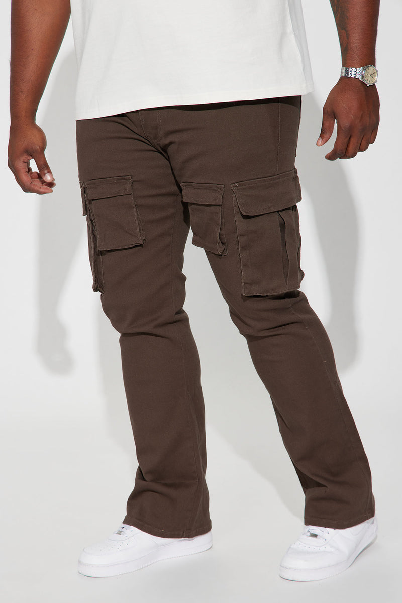 Keep Moving Stacked Skinny Flared Cargo Pants - Brown | Fashion Nova ...