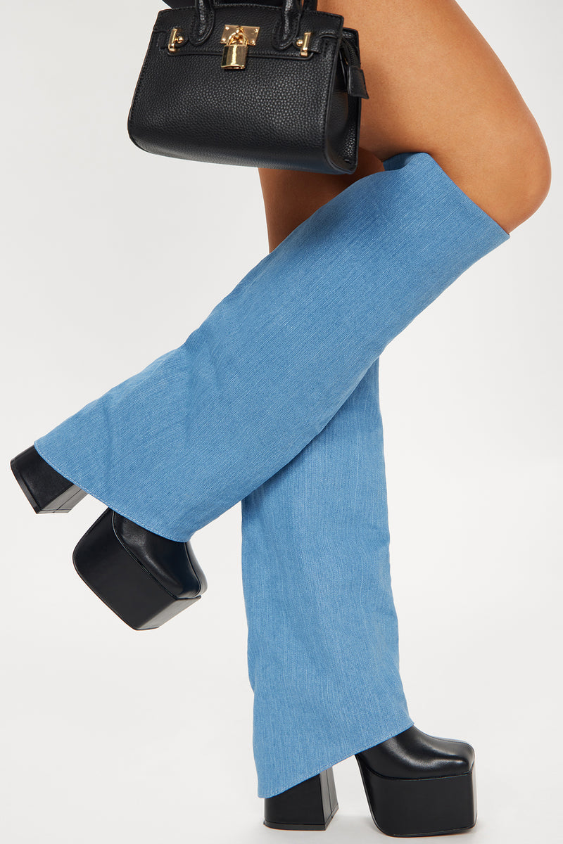 Londyn Denim Overlay Boots - Black/Blue | Fashion Nova, Shoes | Fashion ...