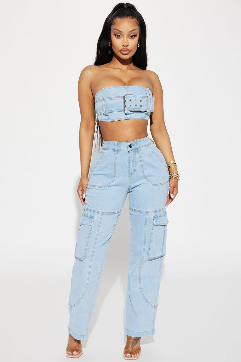 Go All Out Denim Pant Set - Light Wash | Fashion Nova, Matching Sets ...