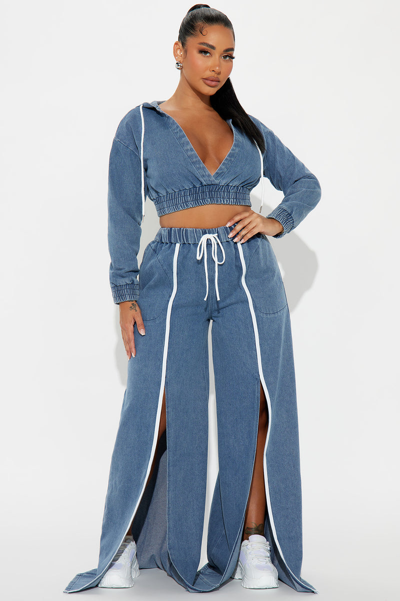 Keep Up With Me Denim Pant Set - Blue | Fashion Nova, Matching Sets | Fashion Nova