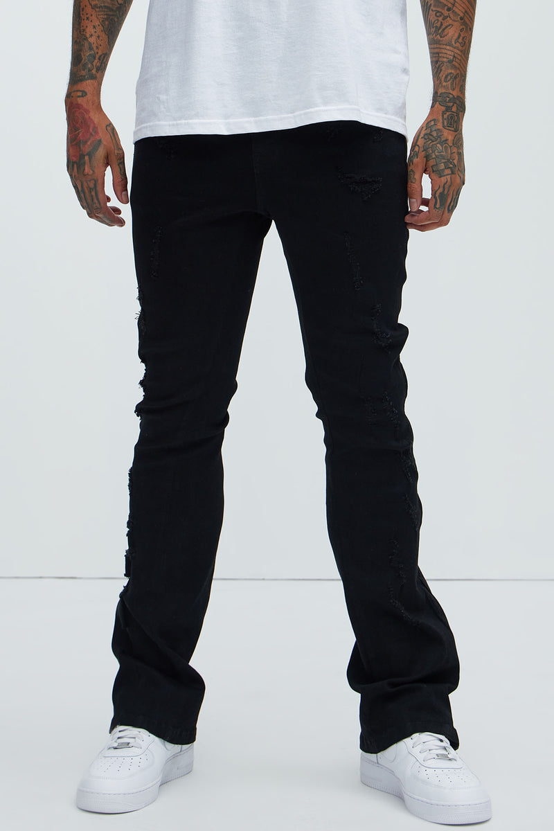 Zip All The Way Stacked Skinny Flare Jeans - Black | Fashion Nova, Mens ...