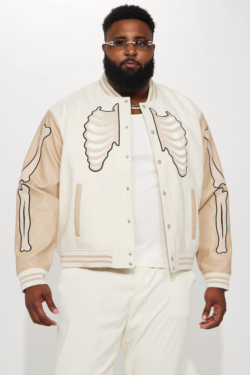 Skeleton Varsity Jacket - Cream/combo | Fashion Nova, Mens Jackets ...
