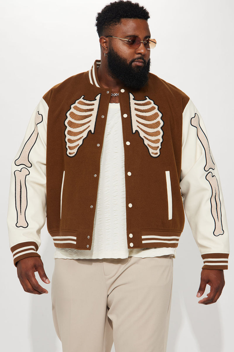 Skeleton Varsity Jacket - Brown/combo | Fashion Nova, Mens Jackets ...