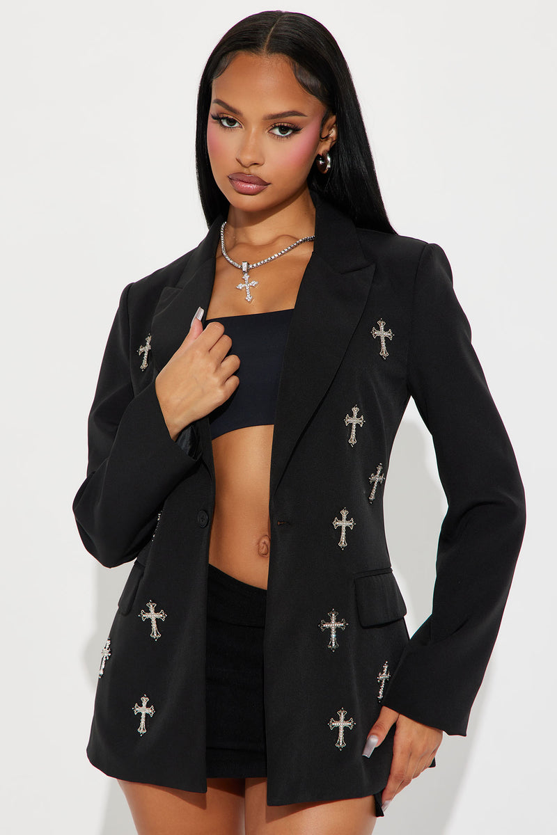Cross Your Mind Blazer - Black | Fashion Nova, Jackets & Coats | Fashion Nova
