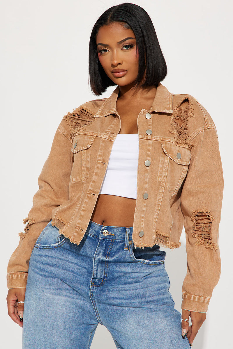 Onto You Ripped Denim Jacket - Khaki | Fashion Nova, Jackets & Coats ...
