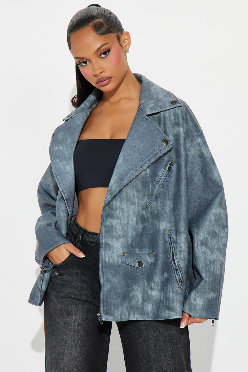 Hot Fix Faux Leather Moto Jacket - Dusty Blue | Fashion Nova, Jackets ...