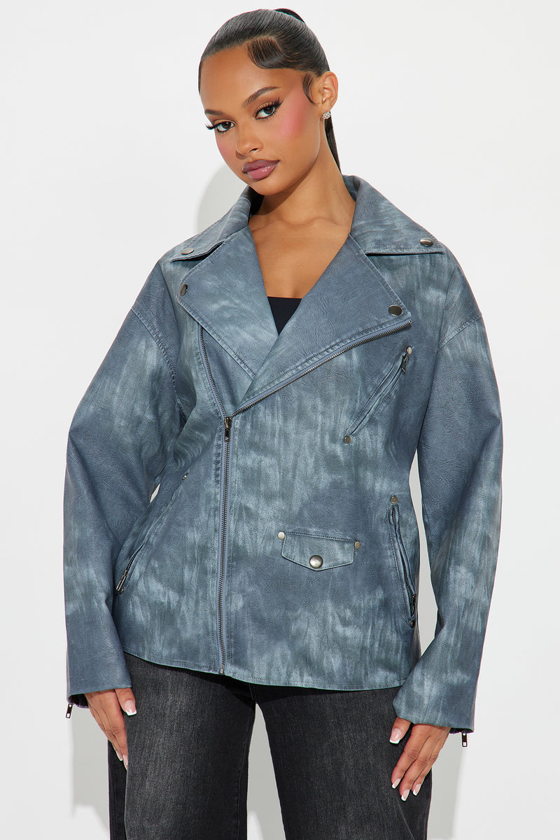 Hot Fix Faux Leather Moto Jacket - Dusty Blue | Fashion Nova, Jackets ...